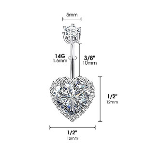 Arardo 925 Sterling Silver 14G Belly Button Rings Clear CZ Navel Rings Body Piercing Jewelry Luxurious Heart AB0086