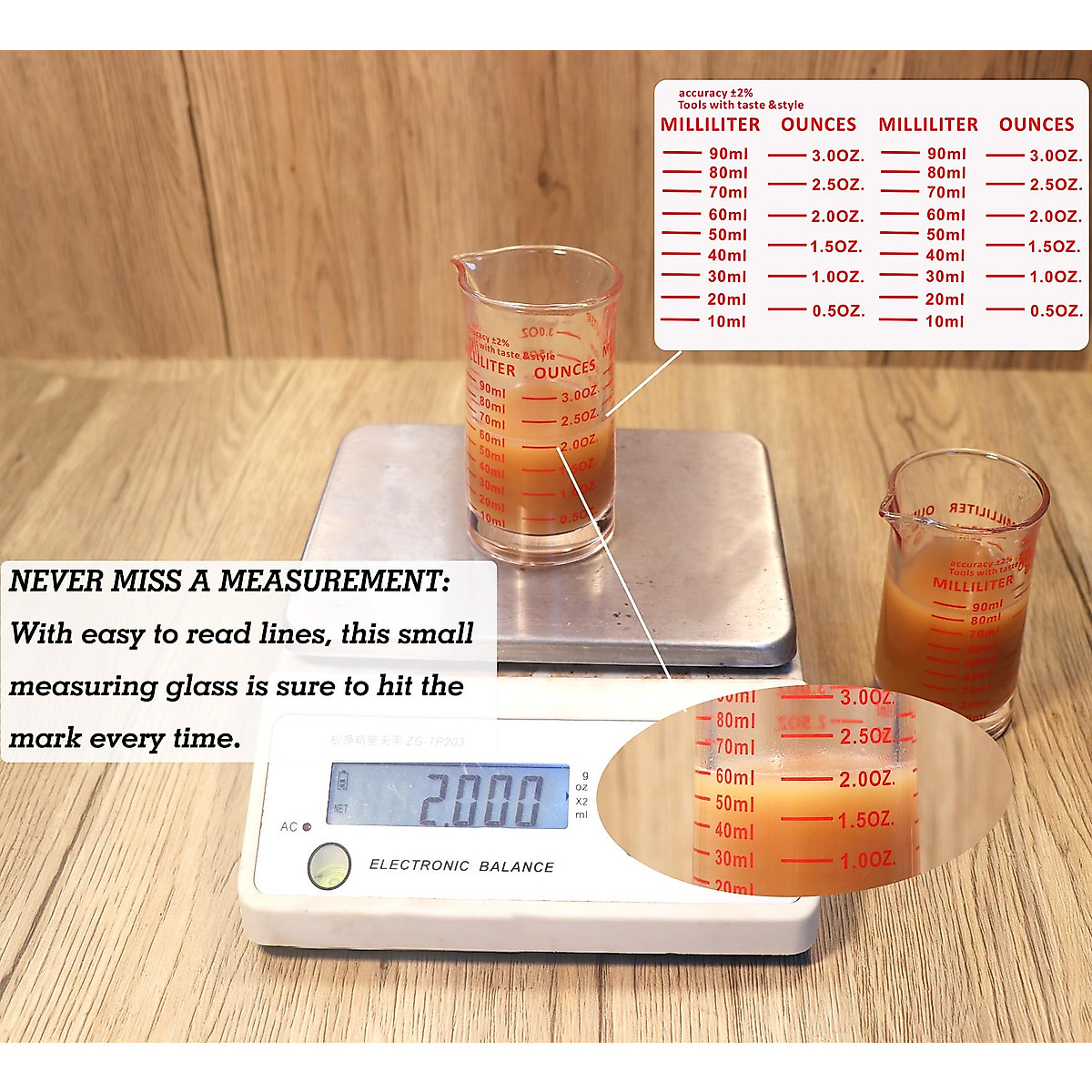 Shot Glass Measuring Cup 3 Ounce/90ML Liquid Heavy High Espresso Glass Cup Red Line