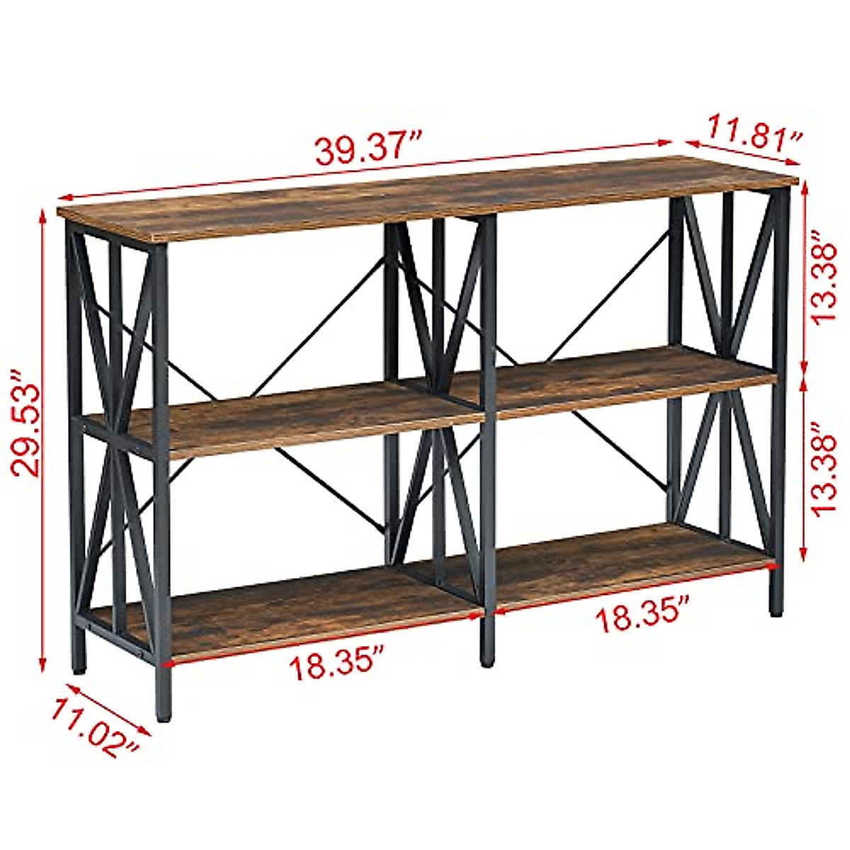 HASIODXE Narrow Console Tables for Entryway, Industrial Wood Sofa Tables with Storage Shelves, 3 Tier Hallway Table for Living Room, 39 Inch Vintage Brown
