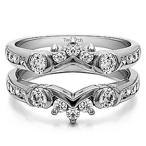TwoBirch 1.01 Ct. Half Halo Prong and Channel Set Ring Guard in Sterling Silver with Cubic Zirconia (Size 6)