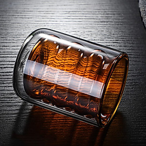 JstDoit Double Wall Glass Espresso Cups, Insulated Glass Coffee Mug Creative Drinking Glasses Ripple Glassware for Hot Beverages, Water, Juice, Coffee, Latte, Cappucino 200ML/6.76oz (Brown)