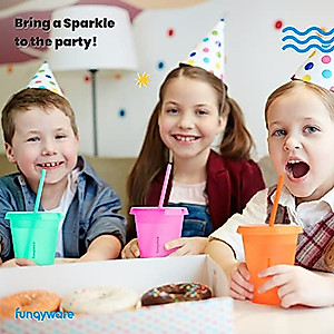 Kids Tumblers with Lids and Straws - 5 Reusable Cups with Lids and Straws, 16oz Glitter Tumbler Cute Cups for Kids in Rainbow Colors, Reusable Plastic Tumblers Cups with Lids and Straws for Smoothie