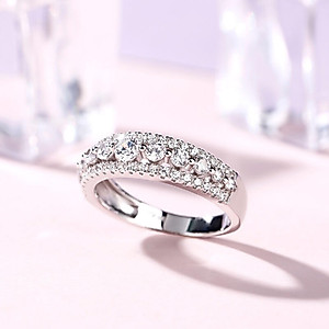 Jeulia Classic Round Cut Sterling Silver Women's Band Eternity Engagement Anniversary Wedding Band Ring for Women With Gift Box (7.5)