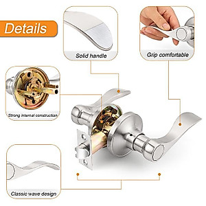 Probrico Passage Door Levers Satin Nickel Interior Door Handle for Hallway and Closet, Keyless Non-Locking Door Levers, 3 Pack