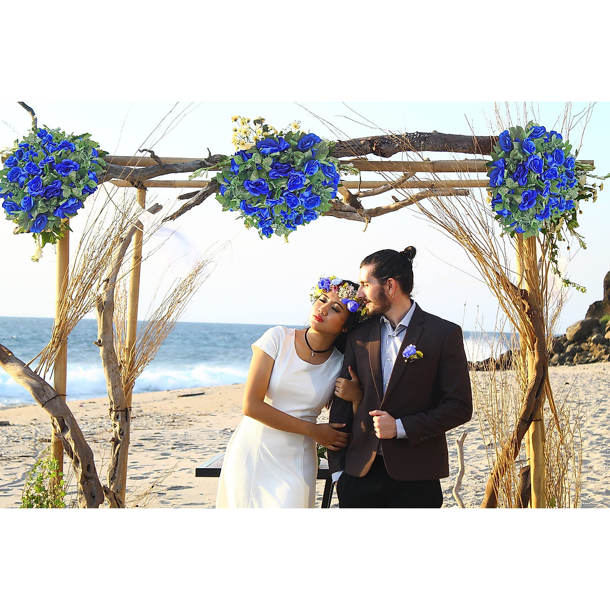 Yebazy 4PCS(30FT) Artificial Rose Vine Fake Rose Garland Artificial Flowers for Hotel Wedding Home Party Garden Decor（Royal Blue）