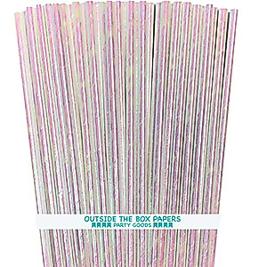 Iridescent Foil Paper Straws - White Pearl - Wedding Valentine Holiday Supply - 7.75 Inches - 100 Pack
