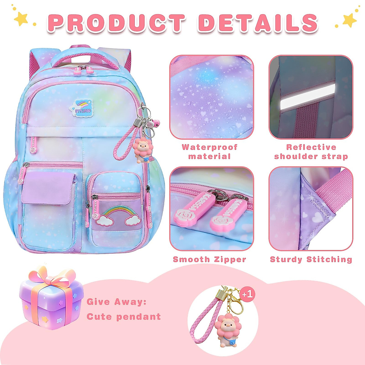 Stylifeo Backpack for Girls, Bookbag Elementary School Bags Anti-Theft Waterproof School Backpack for Girls Teens