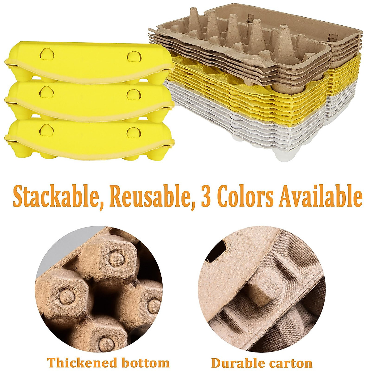 Acrux7 21 Pack Egg Cartons Holds Up to 12 Count Eggs, 1 Dozen Blank Natural Paper Pulp Egg Cartons with Stickers, Reusable Sturdy Design Cardboard Egg Cartons for Kitchen, Farmhouse, Market (3 Color)