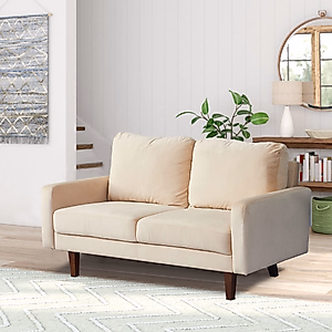 INSTORY Velvet Loveseat Mid-Century Modern Sofa Tufted Couch with Wooden Legs for Living Room - Gold