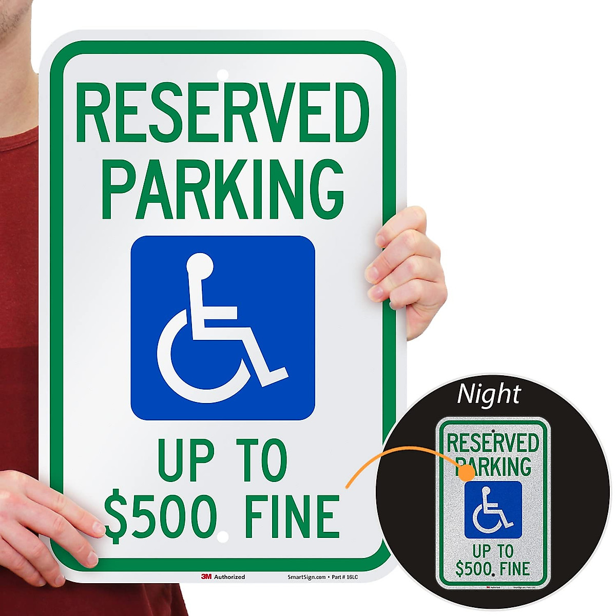 SmartSign "Reserved Parking - Up To $500 Fine" Handicap Parking Sign | 12" x 18" 3M Engineer Grade Reflective Aluminum