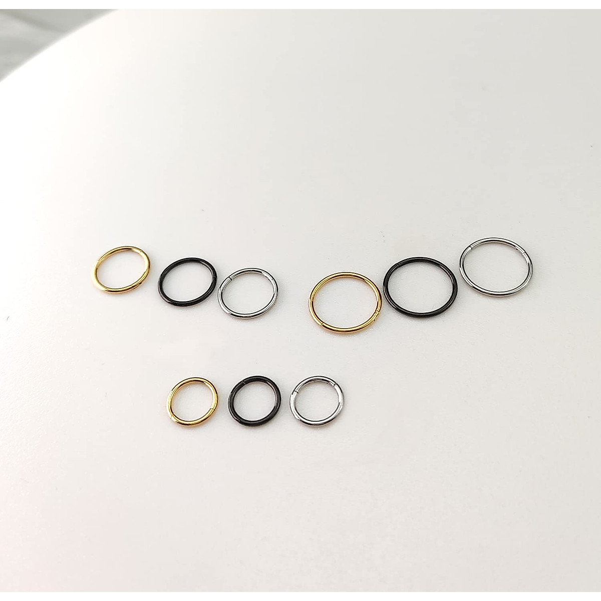 MeiziQL 3Pcs 20G Hinged Clicker Nose Ring Hoop, Stainless Steel, no gemstone