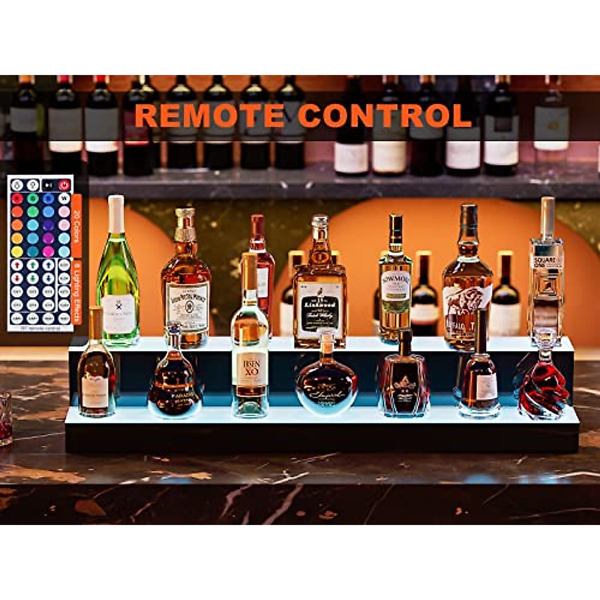 Oarlike LED Liquor Bottle Display Shelf 40 in 2 Step Acrylic Lighted Bar Shelf W/RF Remote Controller Home Commercial Bar Countertop Display Stand