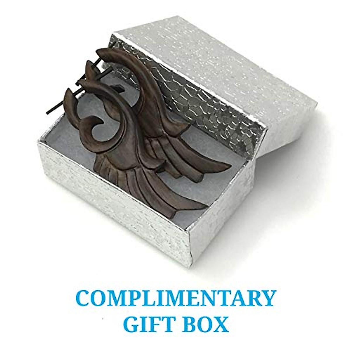 UMBRELLALABORATORY Tribal Organics Earrings Wooden Tropical Feathered Style Fake Gauges