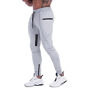 MAIKANONG Mens Slim Joggers Sweatpants Tapered Gym Pants Casual Training Workout Pants Track Pant Light Gray
