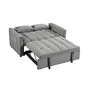 ZKJOLMN 3 in 1 Convertible Pull Out Couch Bed, Velvet Sleeper Sofa Couch with Pull Out Bed, Loveseat Sleeper with Adjustable Backrest, Pull Out Sofa Bed Sleeper for Living Room (Grey)