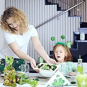 100 Pack St. Patrick Day Candy Cellophane Bag Lucky Shamrock Leprechaun Hat Treat Bag Leprechaun Footprint Lucky Cello Bag Shamrock Goody Bags Grab Bag(Style 4)