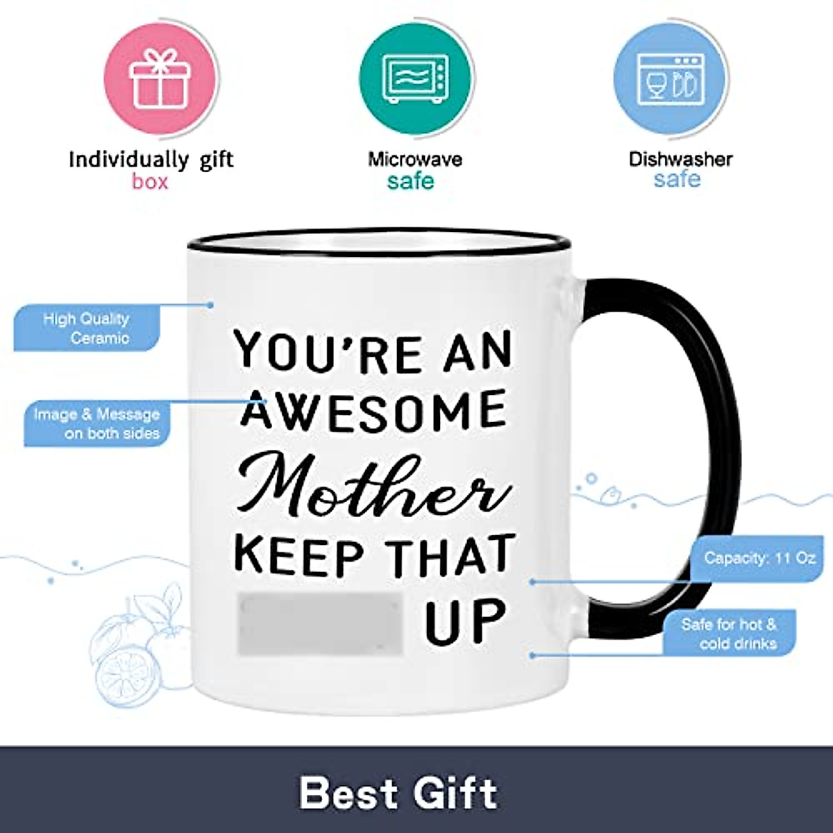 Cabtnca Mothers Day Gifts for Mom, You're An Awesome Mother Keep That Up Mug, Mom Gifts from Daughter, Mom Mug, Mom Gifts for Mothers Day Birthday Christmas, Funny Coffee Mug for Mom, 11Oz