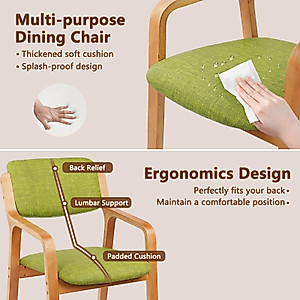 CLATINA Green Wood Mid Century Accent Chair, Fabric Armchair Side Chair with Comfort Seat Backrest for Dining Living Room Bedroom Reading Room Balcony(2P)