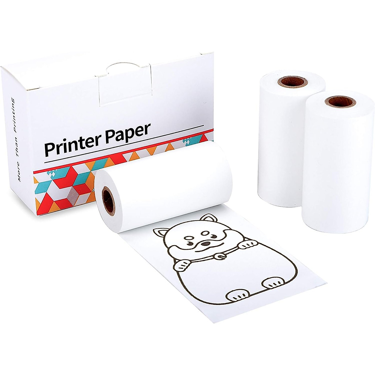 Phomemo Non Adhesive Paper Printer Thermal Paper White for M02 M02S M02 Pro, Black Print on White, 2.08 Inch x 26.2 Feet (53mm x 8m) for Black and White Photos, Planner, Note, Scrapbooking