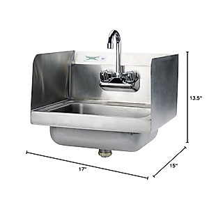 Wall Mounted Hand Sink with Gooseneck Faucet and Sidesplash, 17" x 15"Stainless Steel