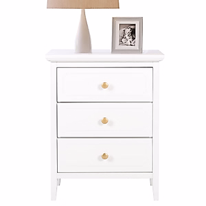 3 Drawer White Nightstand Wooden Large Night Stands with Gold Handle 19 Inch Modern Bedside Table for Bedrooms Mesa de Noche Blanca