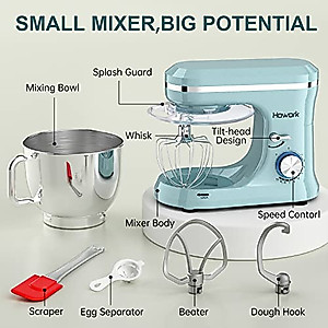 Howork Electric Stand Mixer,10+p Speeds With 6.5QT Stainless Steel Bowl,Dough Hook, Wire Whip & Beater,for Most Home Cooks,Blue
