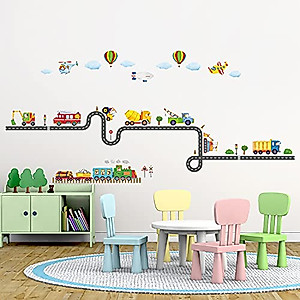 DECOWALL SG2-2107 Construction Transportation Wall Decals Car Truck Tractor Road Stickers for Kids Boys Living Room Decor Bedroom Playroom Nursery Peel and Stick Removable