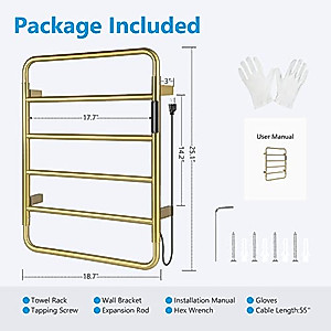 VJASS Towel Warmer for Bathroom,4 Timer Settings,3 Min Fast Heating,Intelligent Automatic Shutdown,Towel Warmers for Bathroom Rack Plug-in/Hardwired (Brushed Gold)