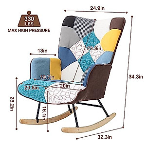 K Knowbody Rocking Chair Nursery, Boho Nursery Glider Rocker Modern Accent Chair for Bedroom, Living Room, Tufted Upholstered Armchair with Linen Fabric, Nursing Chairs for Mom and Baby, Warm Color