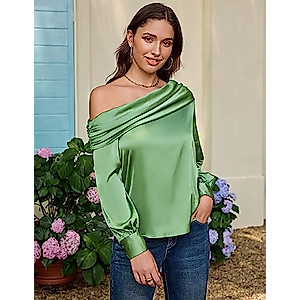 Womens Tops Dressy Casual Sexy Cute Satin Tops Peplum Light Green S
