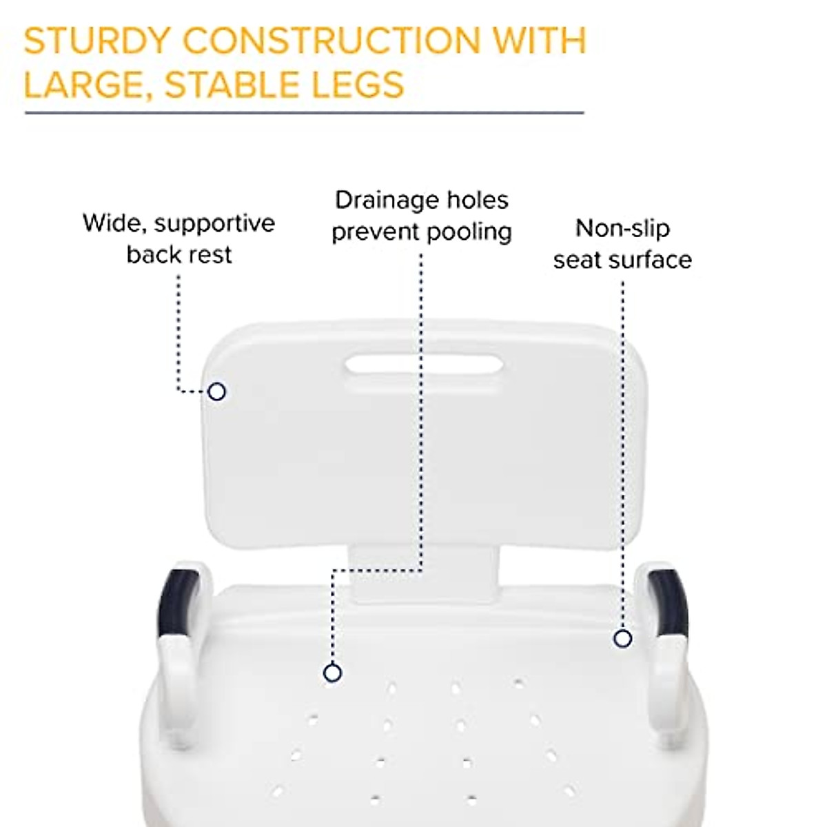 Drive Medical RTL12505 Handicap Bathroom Bench with Back and Arms, White