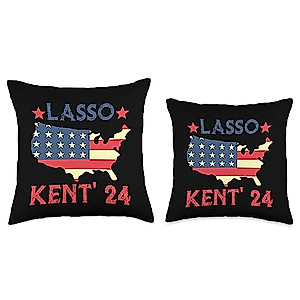 Lasso Kent' 24 Us Flag 2024 Election Meme Lasso Kent' 24 Funny USA Flag Sports 4th of July Election Throw Pillow, 16x16, Multicolor