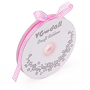 VGoodall Pink Gingham Ribbon, 3/8 x 50Yd Picnic Craft Ribbon Pink Ribbons for Hair Accessories Craft and Christmas Gift Wrapping