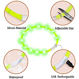 LaRoo LED Light Up Dog Collar, Cutable Silicon USB Rechargeable Glow Light Collar for All Dogs, Waterproof 3-Modes Flashing Dog Collar for Dark Outdoor Training Playing (27.5 inch/70cm)