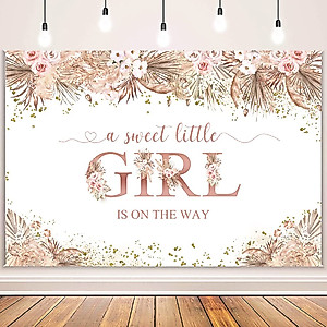 AIBIIN Boho Baby Shower Backdrop Pink Pampas Grass Baby Girl Shower Decoration Backdrop Banner Boho A Sweet Baby Girl is On The Way Backdrop Background for Cake Table Supplies Vinyl 7x5ft