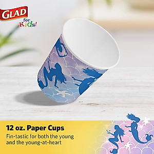 Glad for Kids Mermaids 12oz Paper Cups Soak Proof | Mermaids Kids Drinking Cups 12 Ounces | Mermaids Paper Cups for Everyday Use | 12 oz Paper Cups 20 Ct