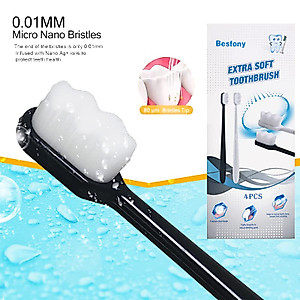Besfony 4 Pack Extra Soft Toothbrush with 20000 Soft Bristles for Sensitive Gums, Manual Ultra Soft Nano Toothbrushes for Protect Fragile Gums, Perfect for Kids & Adults(Black/White)