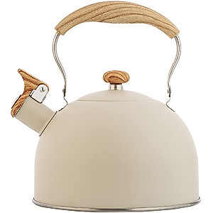 Vilihkc Tea Kettle 2.6 Liter Whistling Tea Kettle, Tea Pots for Stove Top Food Grade Stainless Steel with Wood Pattern Folding Handle, Loud Whistle Kettle for Tea, Coffee, Milk