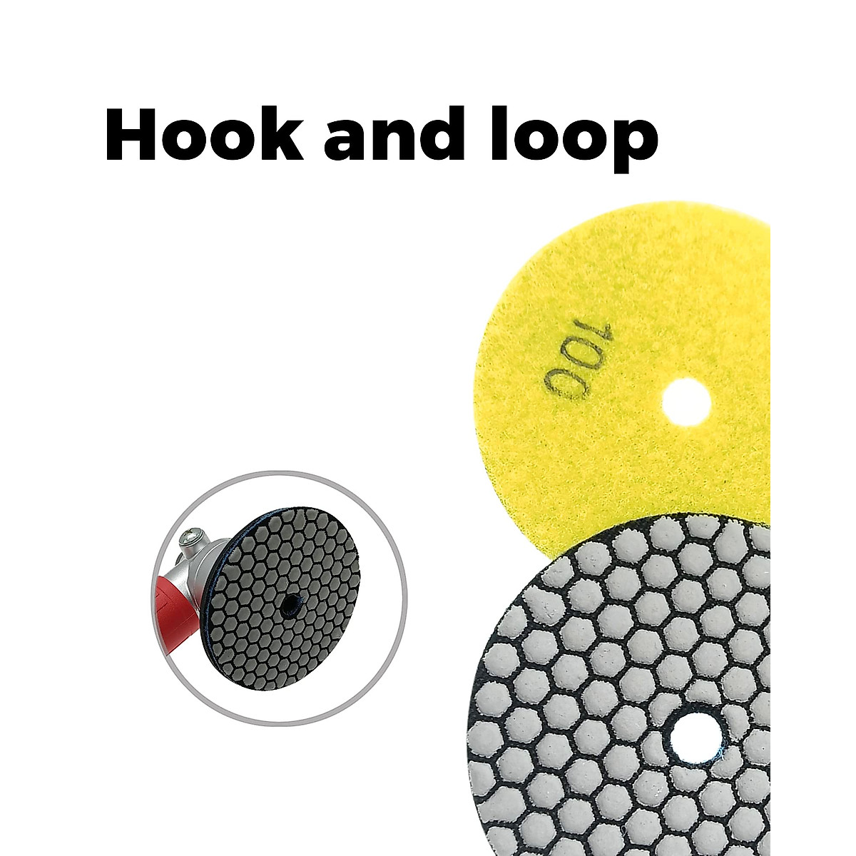 ComeFloor Dry Diamond Polishing Pads for Granite Marble Stone 4 Inch Set 7 Pieces Grinding Pads Plus a Alu Backer Pads