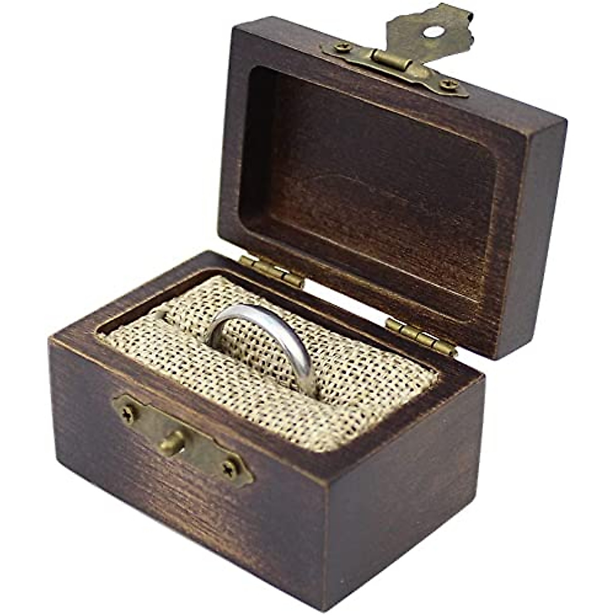 DSHOM Rustic Wooden Engagement Ring Box, Solid Wood Ring Box for Proposal Wedding Ring Storage