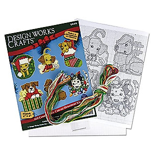 Design Works Crafts Christmas Puppies Counted Cross Stitch Ornament Kit, White