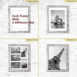 Q.Hou 11x14 Picture Frames Wood Patten Distressed White Set of 2, Each Frame with 2 Mats,Display 8x10 or Five 4x6 Photos with Mat & 11x14 Picture Without Mat for Wall Mount (QH-PF11X14-RW)