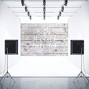 Aperturee 7x5ft Baby It's Cold Outside Winter Backdrop Snowflake Wonderland Birthday Party Festival Rustic Wood Wooden White Snowfall Background Christmas Xmas Baby Shower Home Decor Banner