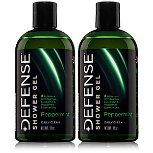 Defense Soap Organic Peppermint Body Wash | All Natural Mint Shower Gel with Tea Tree Oil, Eucalyptus Oil. Wrestling Inspired, For All Mens & Womens Skin Types. 12 oz (Pack of 2)