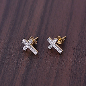 Shweta Creations 14K Yellow Gold 0.12 cttw. Natural Diamond Cross Stud Earrings (G-H Color, SI1-SI2 Clarity) Fine Jewelry for Women Gifts
