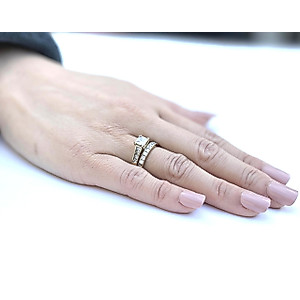 5x5mm Princess Cut CZ Gold IP Stainless Steel Wedding Ring Set