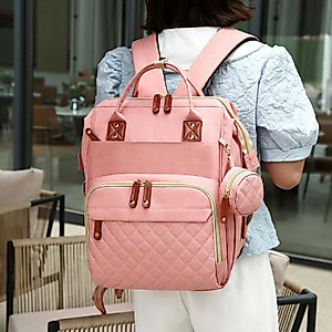 SHITIESHOU Diaper Bag Backpack Baby Bag, Baby Girl Boy Diaper Bag for Dad Mom with Pad,16 Pockets, Pacifier Case, Large Diaper Bag Unisex for Travel (Orange Pink)