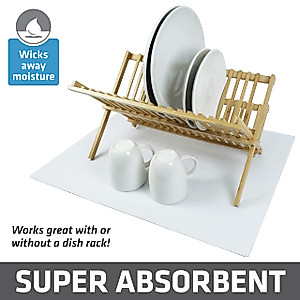 Drymate XL Dish Drying Mat, Oversized (19”x24”), Low-Profile, Super Absorbent, Quick Dry Fabric, Waterproof & Slip-Resistant, for Kitchen Counter, Trimmable, Easy to Clean (USA Made)(White)