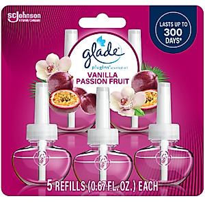 Glade PlugIns Refills Air Freshener, Scented and Essential Oils for Home and Bathroom, Vanilla Passion Fruit, 3.35 Fl Oz, 5 Count