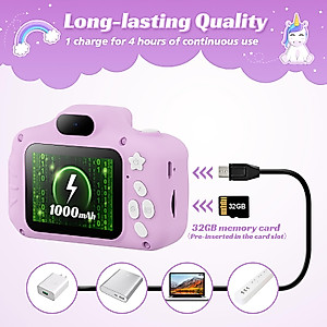 TIATUA Kids Camera for Girls & Boys, Toddler Camera Toys for Age 3-12 Kids with 32GB Card & Dual Lens, Digital Camera for 4 5 6 7 8 9 10 Year olds (Purple)